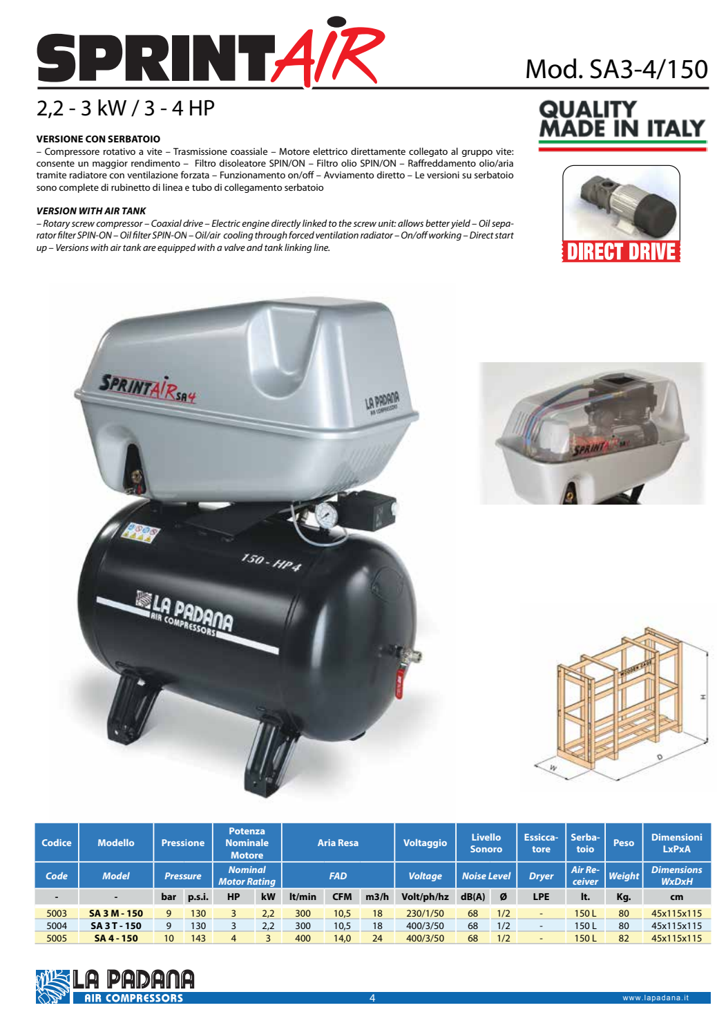 Κοχλιοφόρος αεροσυμπιεστής μονοφασικός / τριφασικός Sprint air 3-4 HP ...